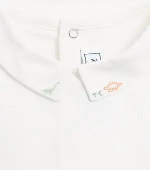 TARTINE ET CHOCOLAT Stretch Cotton Collared Bodysuit With Dinosaur Embroidery