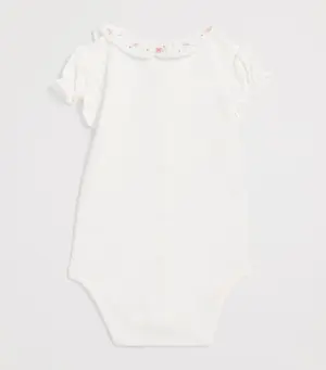 TARTINE ET CHOCOLAT Cotton Bodysuit With Floral Embroidery And Puff Sleeves