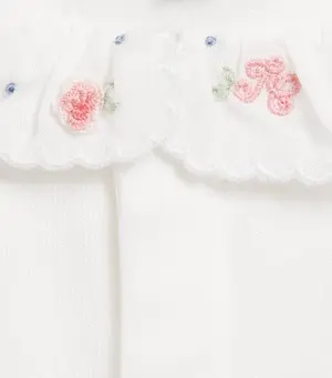 TARTINE ET CHOCOLAT Cotton Bodysuit With Floral Embroidery And Puff Sleeves