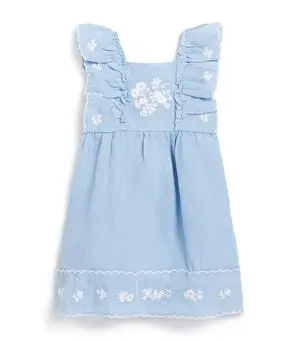 TARTINE ET CHOCOLAT Linen Embroidered Dress - Blue