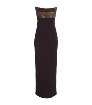 Roland Mouret Diamante-embellished Off-the-shoulder Gown - Brown