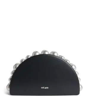 Cult Gaia Leather Beaded Gili Clutch Bag - Black