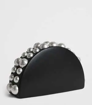 Cult Gaia Leather Beaded Gili Clutch Bag - Black