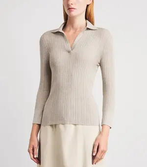 Agnona Cashmere-wool-silk Open-collar Polo Sweater