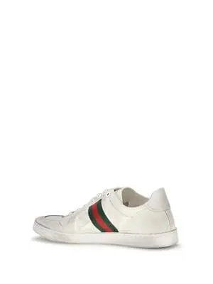 Gucci Stretch Leather Low Top Sneakers With Web Detail
