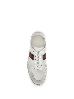 Gucci Stretch Leather Low Top Sneakers With Web Detail