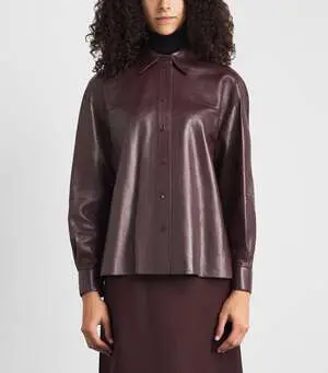 Lafayette 148 New York Leather Oversized Cropped Shirt