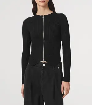 ALLSAINTS Ribbed Cruz Zip-up Cardigan - Black