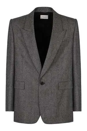 SAINT LAURENT Saint Laurent Prince Of Wales Wool Flannel Jacket With Lapel Collar