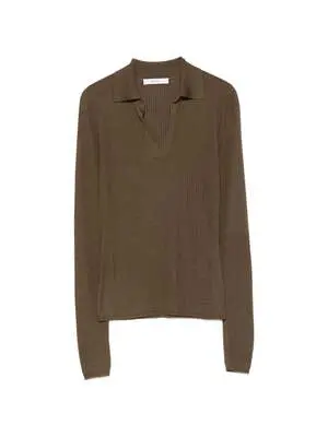 Max Mara Max Mara Ribbed Cashmere & Silk Polo Sweater Verde