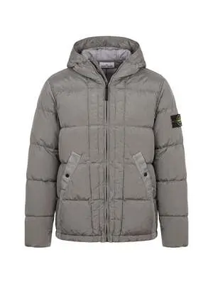 Stone Island Hooded Zip-up Down Jacket With Stone Badge - Verde