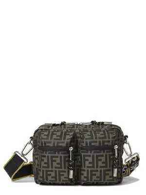 Fendi Mini Camera Case In Superlight Ff Zucca Technical Fabric With Adjustable Strap - Marrone