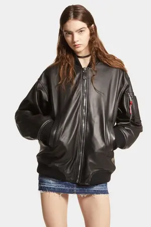 Dsquared2 Leather Oversized Bomber Jacket