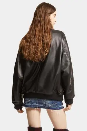 Dsquared2 Leather Oversized Bomber Jacket