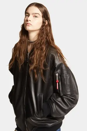 Dsquared2 Leather Oversized Bomber Jacket