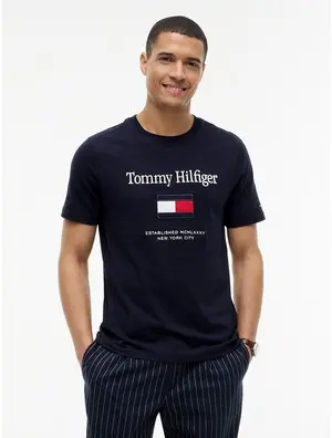 Tommy Hilfiger Embroidered Flag Logo T-shirt - Navy