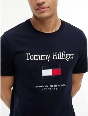 Tommy Hilfiger Embroidered Flag Logo T-shirt - Navy