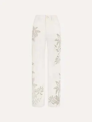 Oscar De La Renta Palm Leaf Cutout Straight-leg Denim Pants