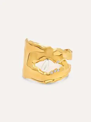 Oscar De La Renta Hammered Pearl Cuff Bracelet - Gold