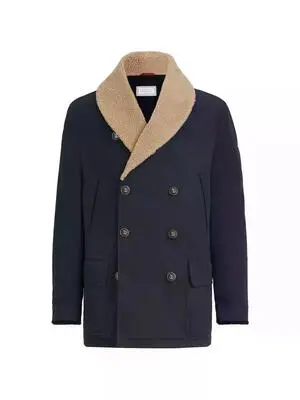 Brunello Cucinelli Double-breasted Bonded Nylon Coat With Shearling Lining - Blue