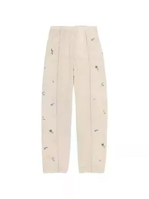 Bimba Y Lola Wide White Linen Trousers With Lace And Mini Embroidery - Neutrals