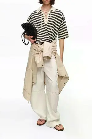 Bimba Y Lola Striped T-shirt With Adjustable Polo Shirt Collar