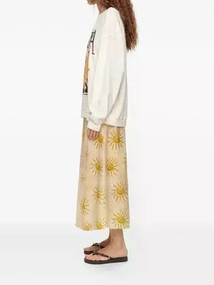 Bimba Y Lola The South Linen A-line Skirt With Sun Print - Neutrals