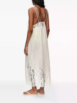 Bimba Y Lola White Washed Linen Lace Midi Dress