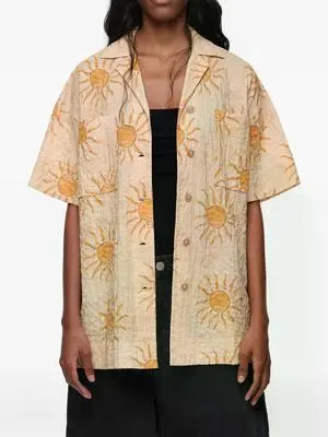 Bimba Y Lola By The South" Textured Cotton Oversized Shirt With Sun Print
