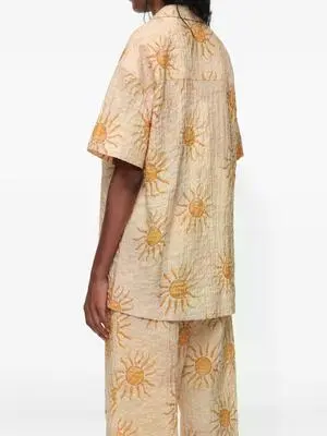 Bimba Y Lola By The South" Textured Cotton Oversized Shirt With Sun Print