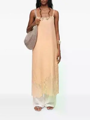 Bimba Y Lola Washed Linen Lace Midi Dress - Orange