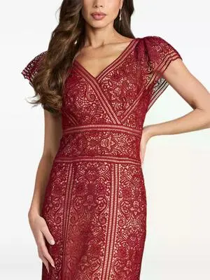 Tadashi Shoji Taryn Trackwork Lace-overlay Maxi Gown