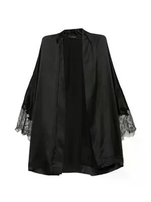 Carine Gilson Lace-trim Silk Kimono - Black