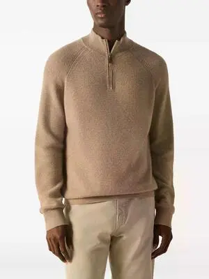 Zegna Light-beige Mélange Oasi Cashmere Zip-mock Sweater