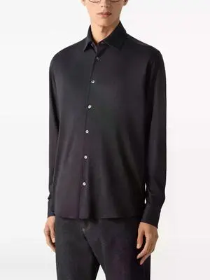 Zegna Navy Blue Cashmere And Silk Shirt