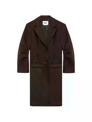 MSGM Pleated-sleeve Notched-lapels Coat - Brown