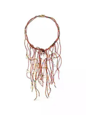 Bimba Y Lola Multicolored-beads And Mother-of-pearl Tassel Necklace - Gold