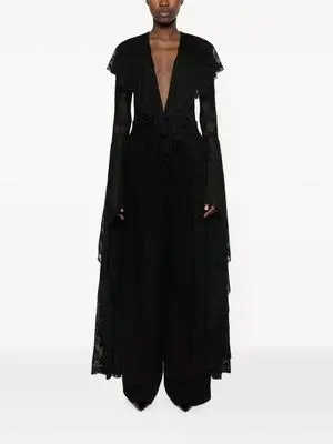 Norma Kamali Ruffled V-neck Lace Bodysuit