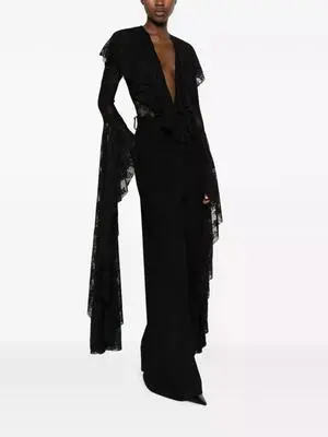 Norma Kamali Ruffled V-neck Lace Bodysuit - Black