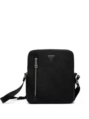 Guess Logo-plaque Saffiano-effect Crossbody Bag - Black