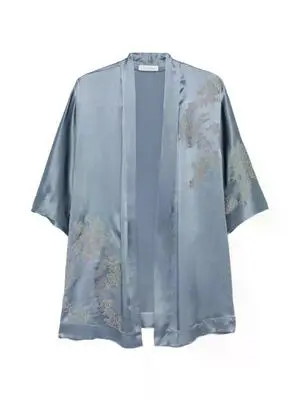 Carine Gilson Lace-trim Silk Kimono - Blue