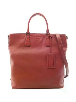 Prada Grained Leather Tote Bag - Red