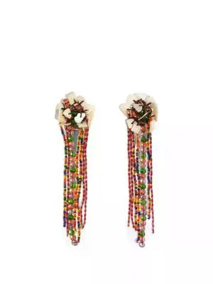 Bimba Y Lola Mother-of-pearl And Red-bead Dangle Earrings - Neutrals