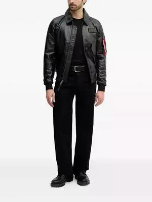 Alpha Industries Logo Patch Leather Jacket