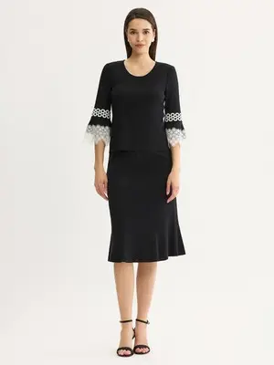 Misook Lace Applique Soft Knit Top