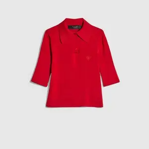 Gucci Stretch Knit Silk Polo Shirt With Crest Embroidery