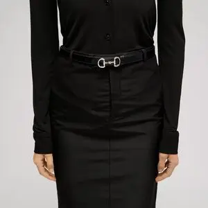 Gucci Thin Belt With Horsebit Buckle Leather