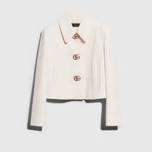 Gucci Crêpe Wool Jacket With Double G Button - White
