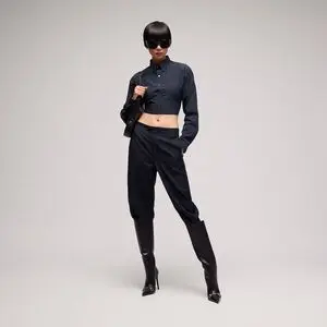Gucci Cropped Checked Cotton Poplin Shirt With Crest Embroidery