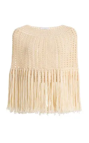 SLOAN Exclusive Fringed Crochet Capelet - Ivory